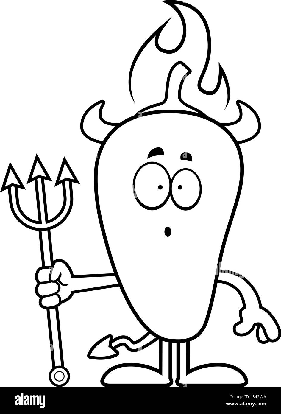 A cartoon illustration of a chili pepper devil looking surprised Stock ...
