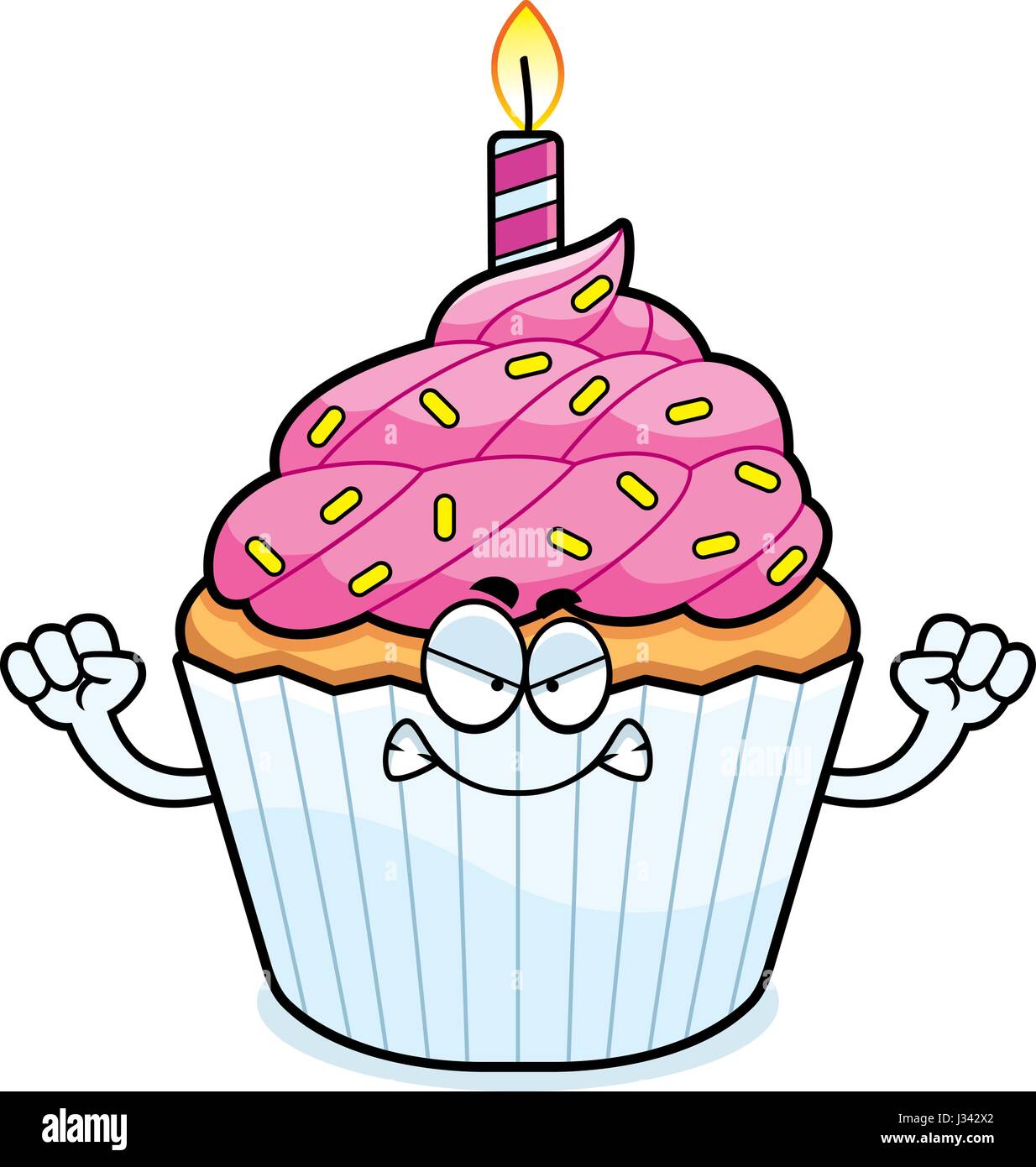 A cartoon illustration of a birthday cupcake looking angry Stock Vector ...