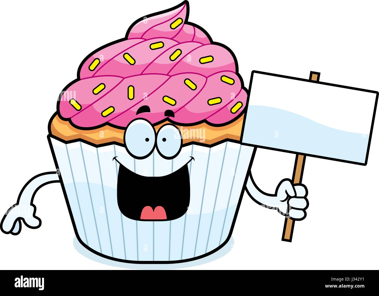 A cartoon illustration of a cupcake holding a sign Stock Vector Image ...