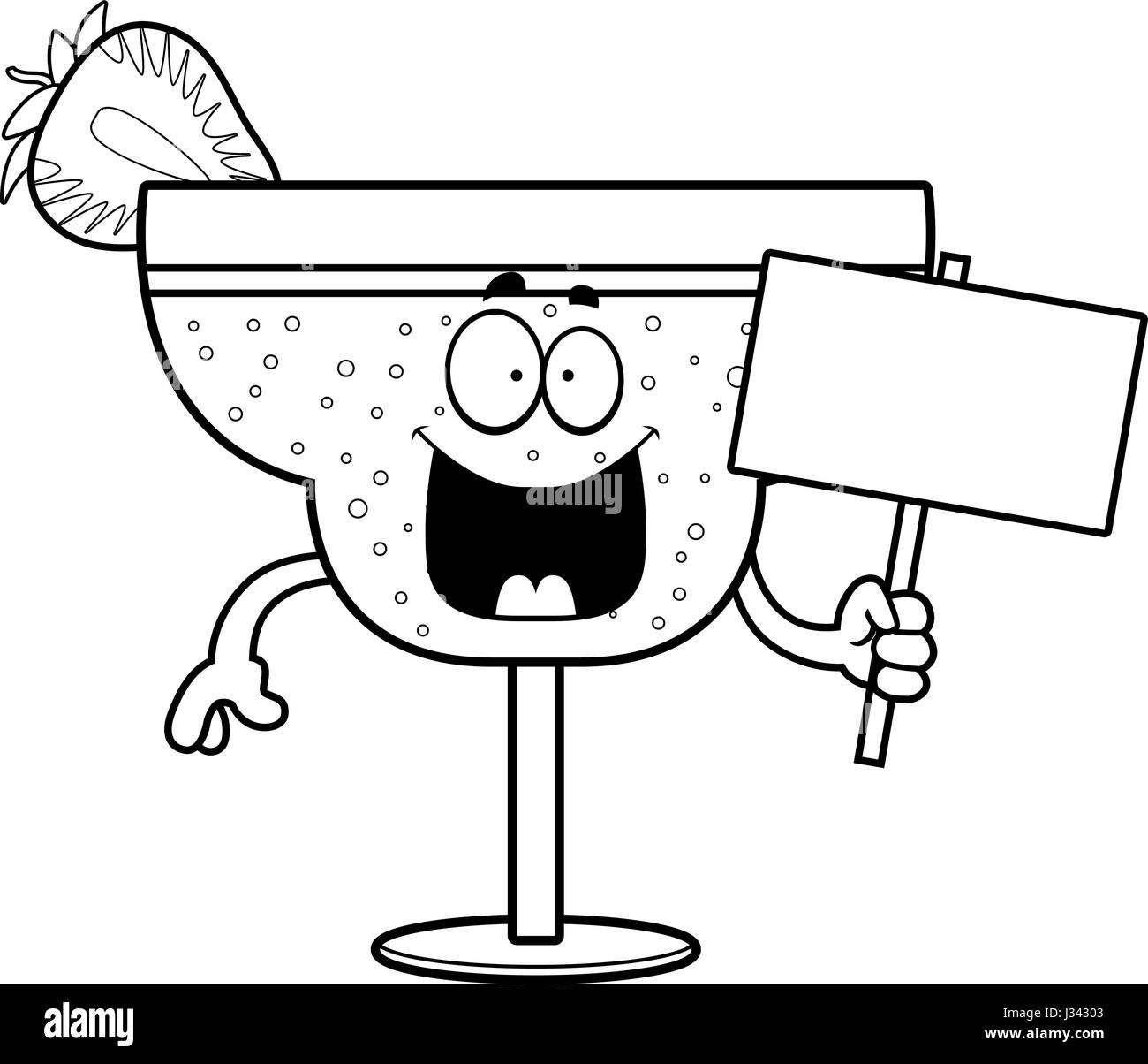 A cartoon illustration of a strawberry daiquiri holding a sign Stock ...