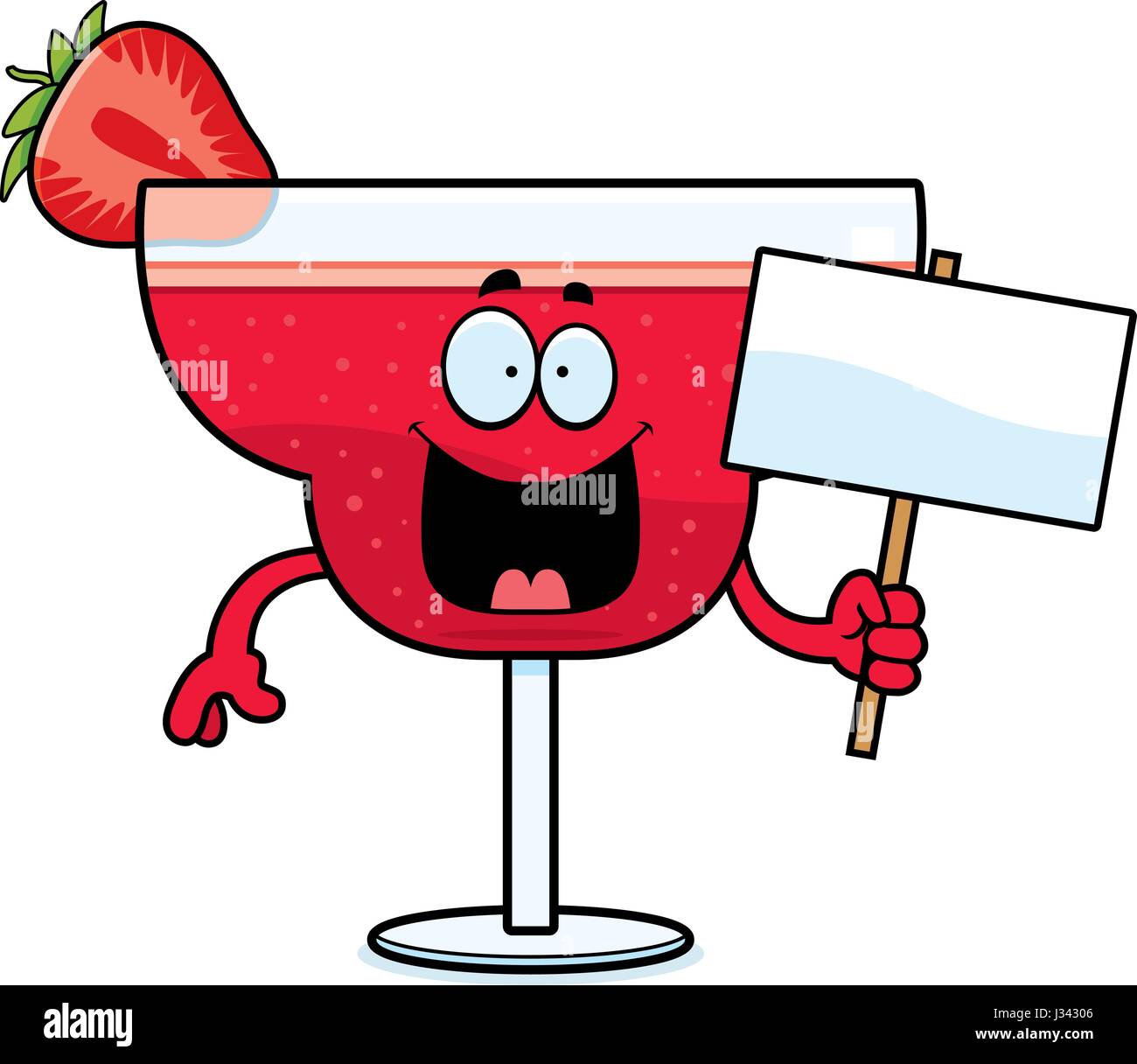 A cartoon illustration of a strawberry daiquiri holding a sign Stock ...