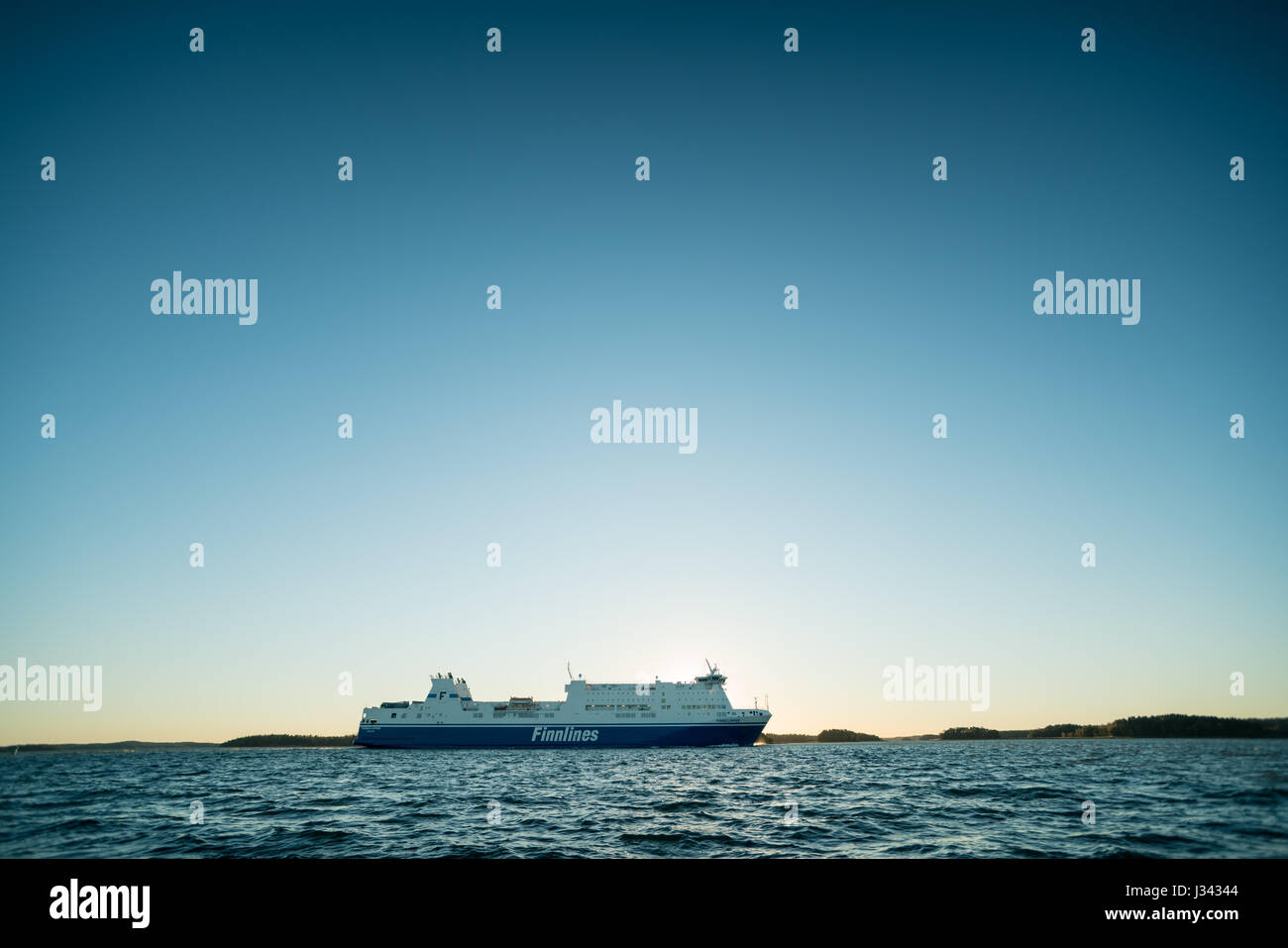 Finnlines ropax ferry seen from Ruissalo sailing towards Naantali ...