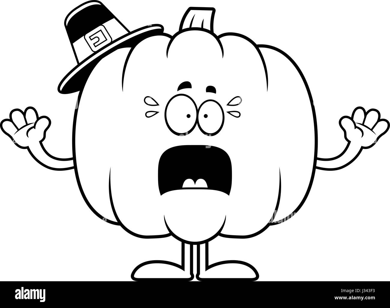A cartoon illustration of a pumpkin pilgrim looking scared Stock Vector ...