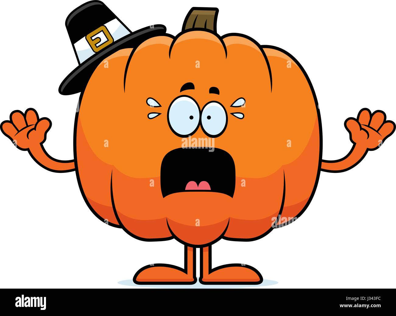 A cartoon illustration of a pumpkin pilgrim looking scared Stock Vector ...