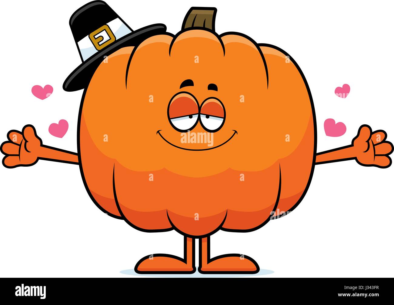 A cartoon illustration of a pumpkin pilgrim ready to give a hug Stock ...