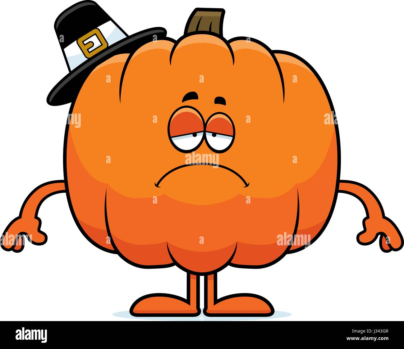 A cartoon illustration of a pumpkin pilgrim looking sad Stock Vector ...