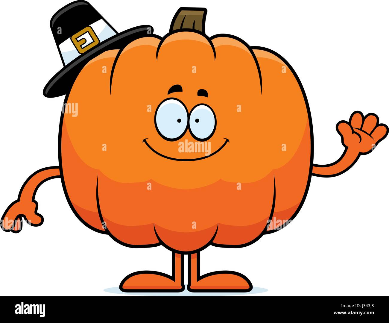 A cartoon illustration of a pumpkin pilgrim waving Stock Vector Image ...