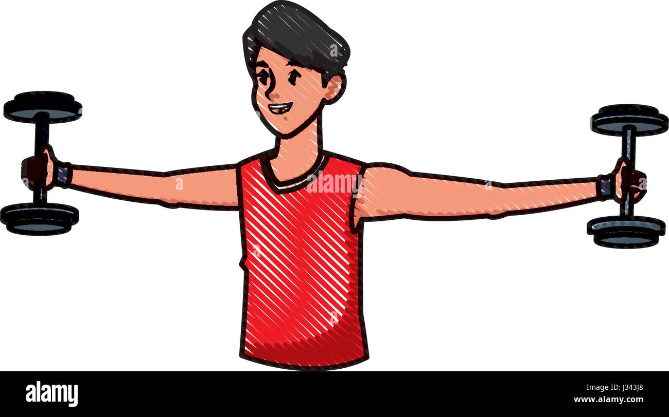 sport man with weight lifting fitness active lifestyle draw Stock ...