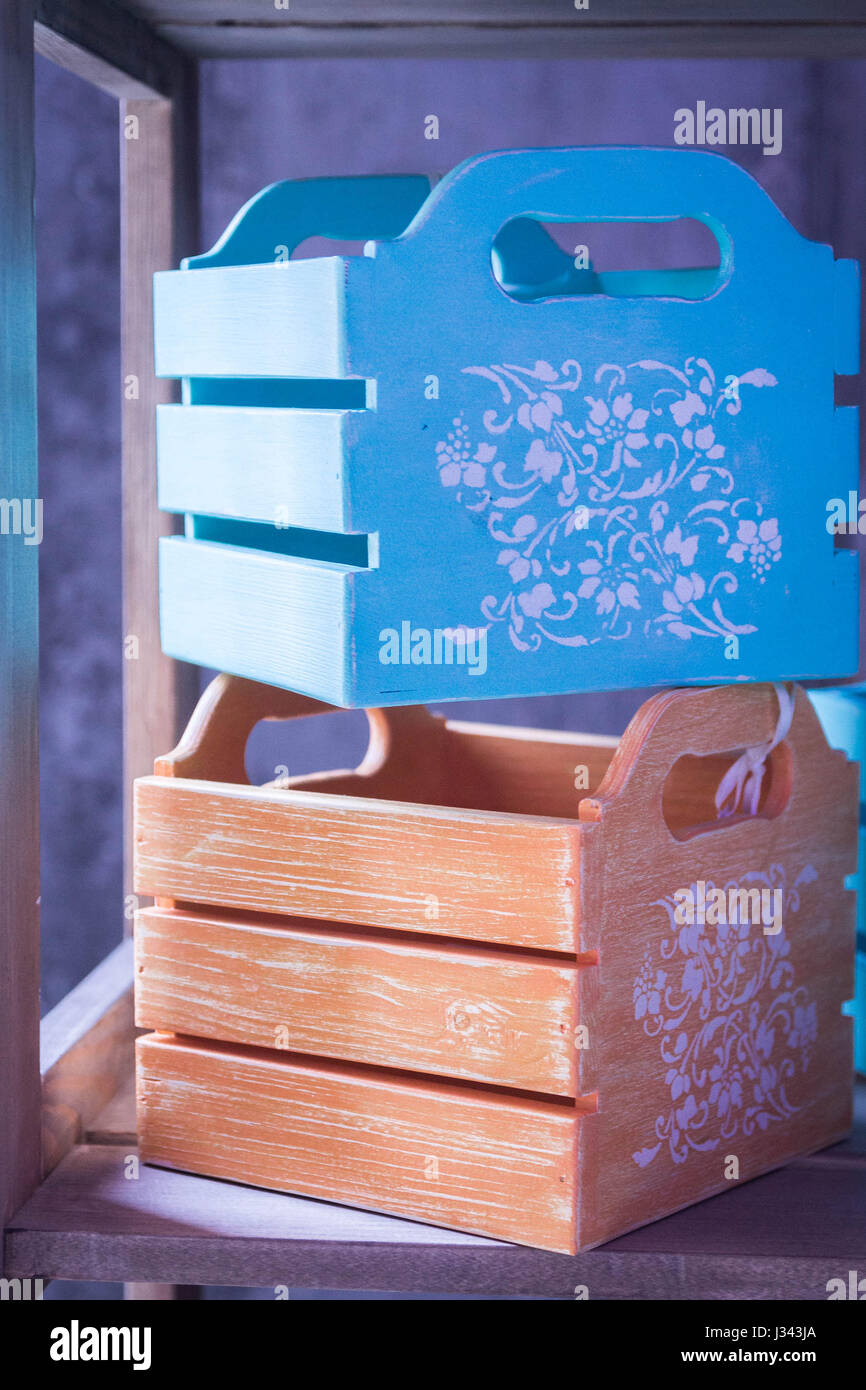 Decorative boxes, drawers. Interior box. Colorful boxes Stock Photo - Alamy