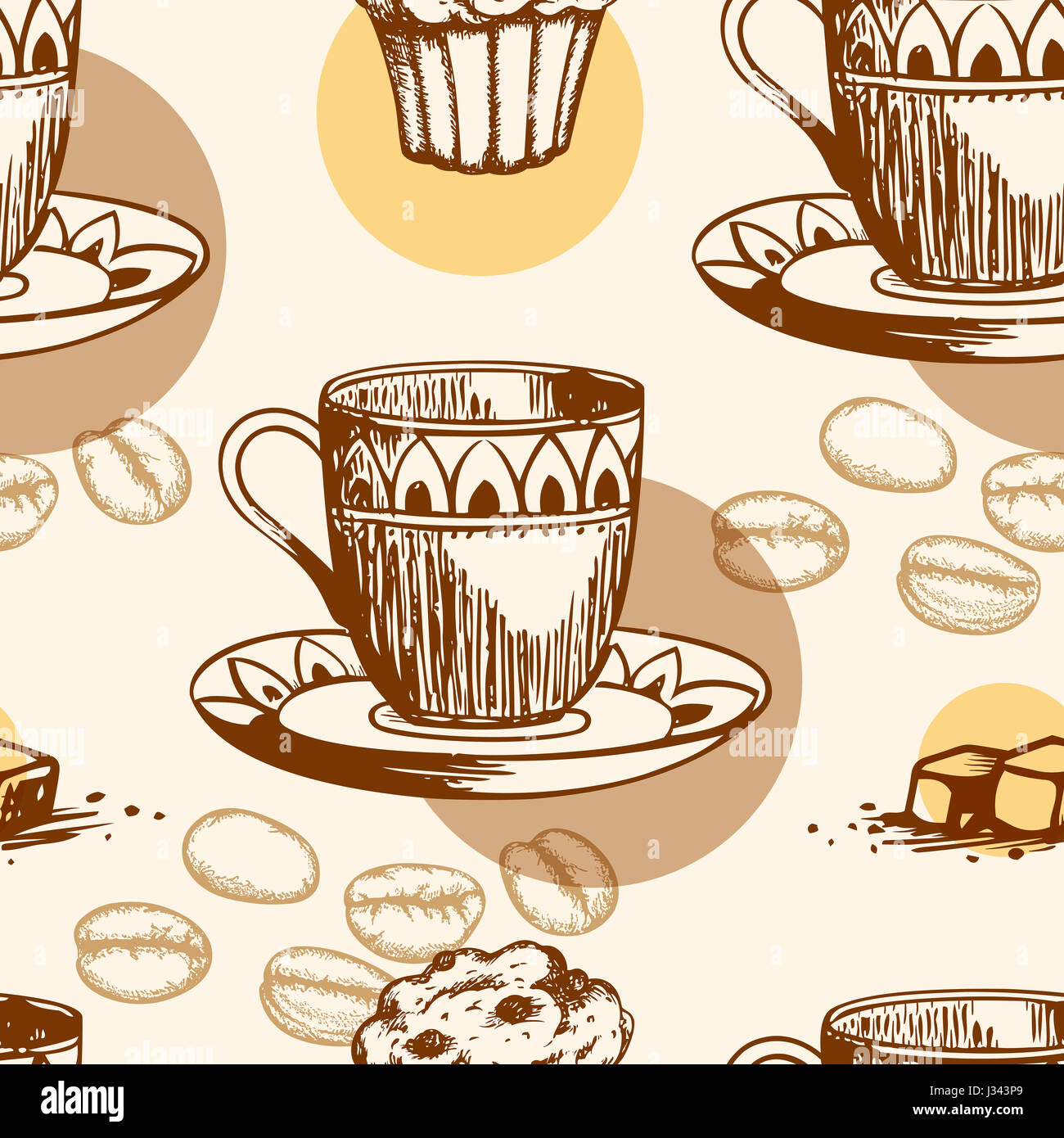 Vintage seamless pattern with cake and coffee cup Stock Photo - Alamy