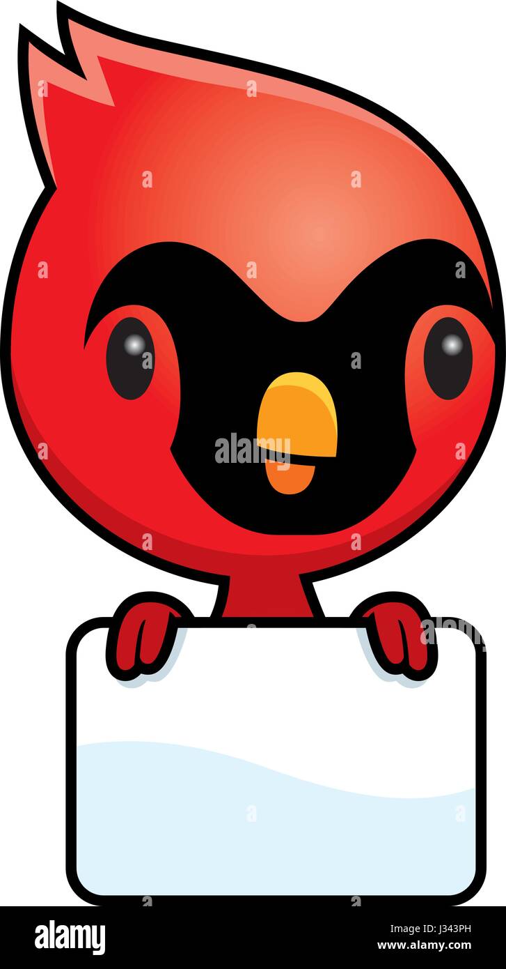 A cartoon illustration of a baby cardinal with a blank sign Stock ...