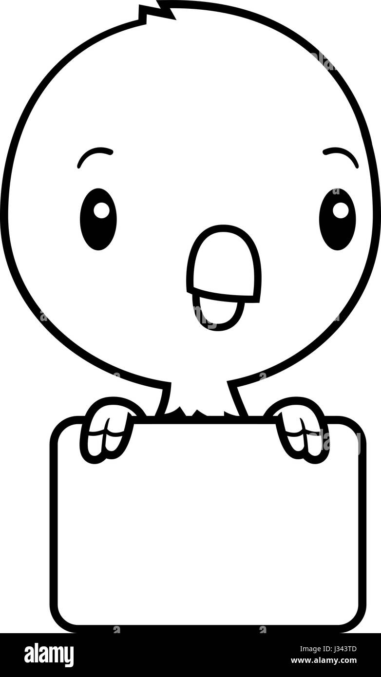 A cartoon illustration of a baby parrot with a blank sign Stock Vector ...