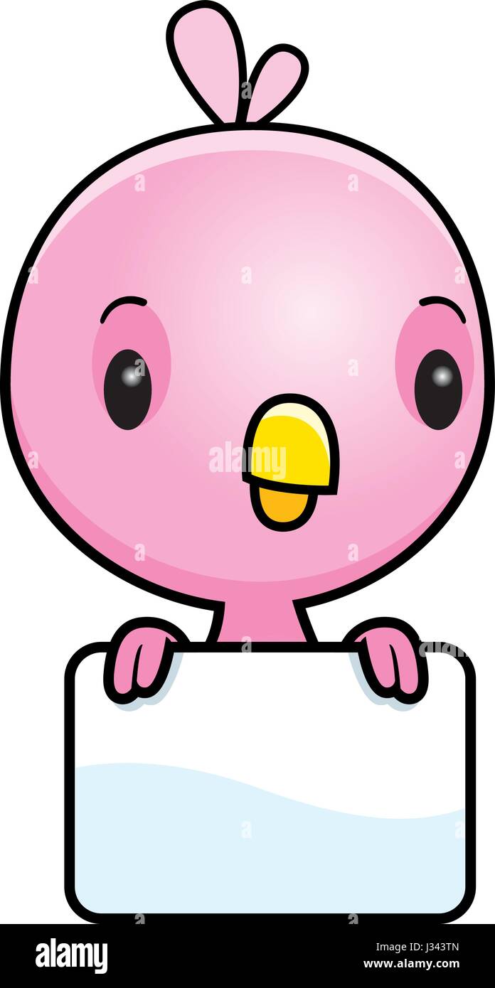 A cartoon illustration of a baby pink bird with a blank sign Stock ...