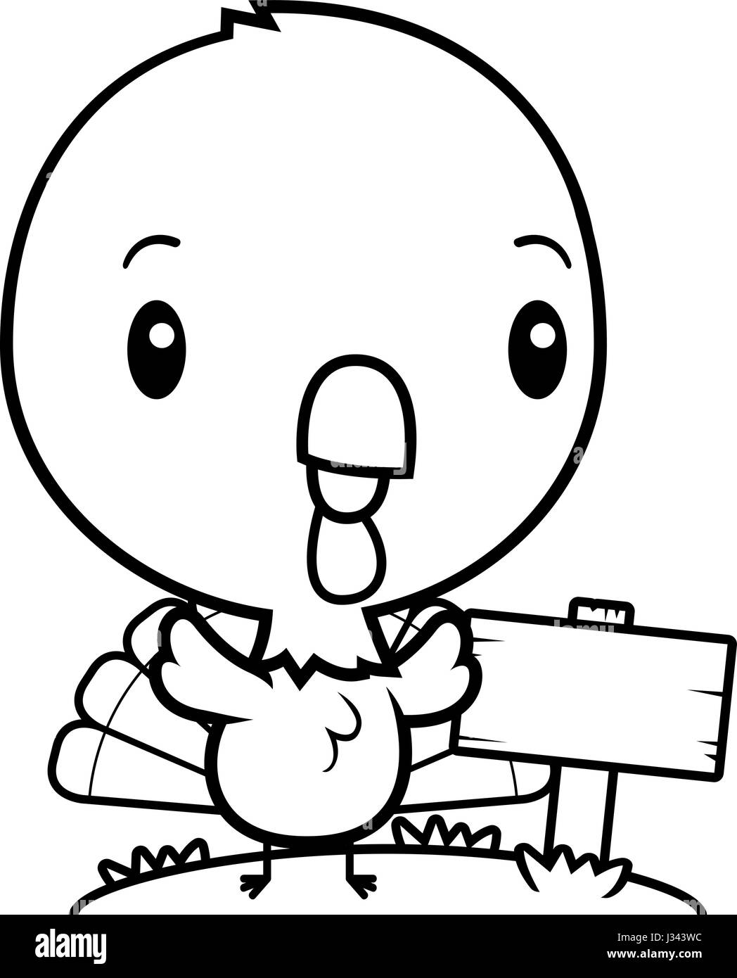 A cartoon illustration of a baby turkey with a wooden sign post Stock ...