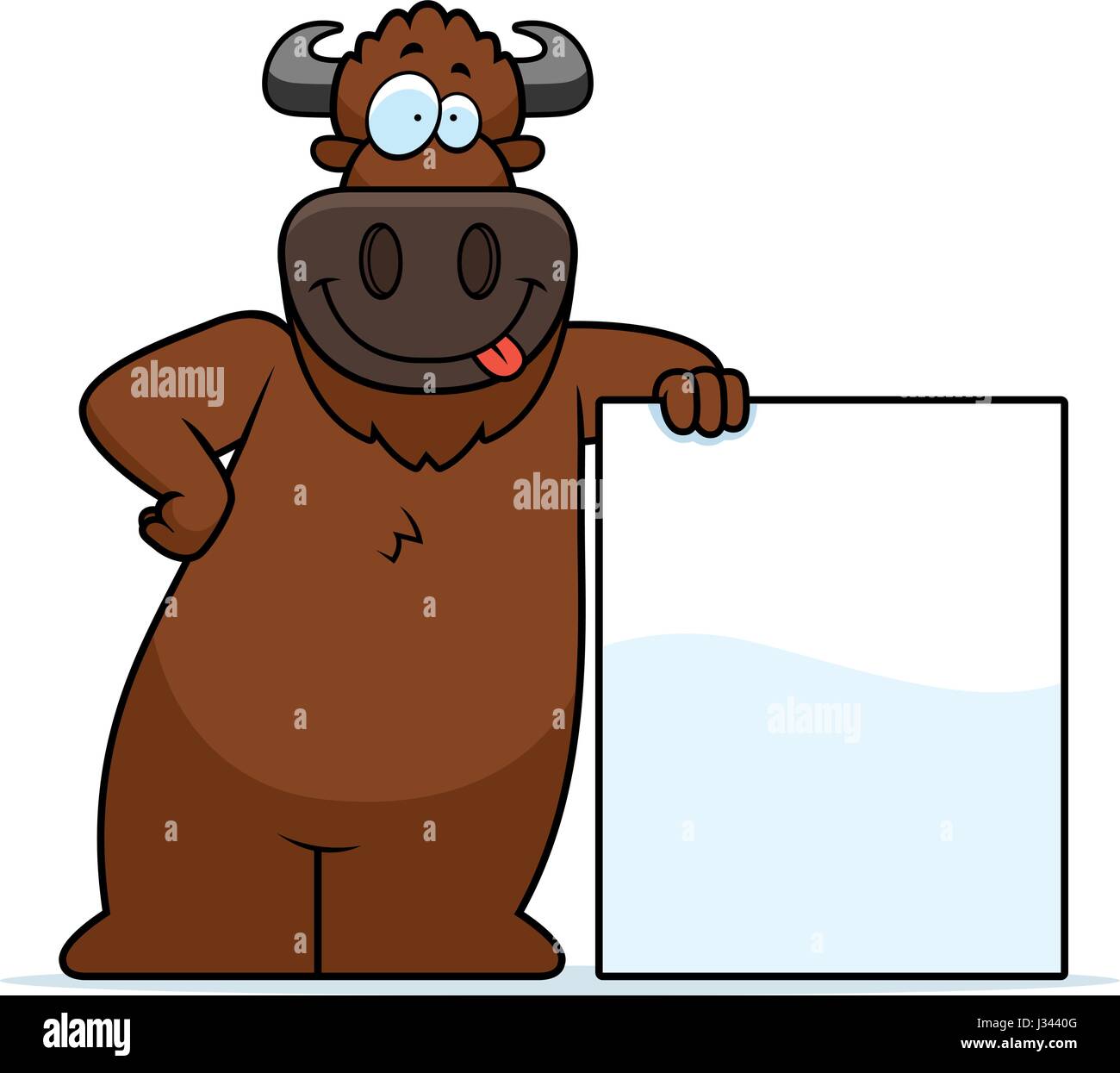 A cartoon illustration of a buffalo leaning against a sign Stock Vector ...