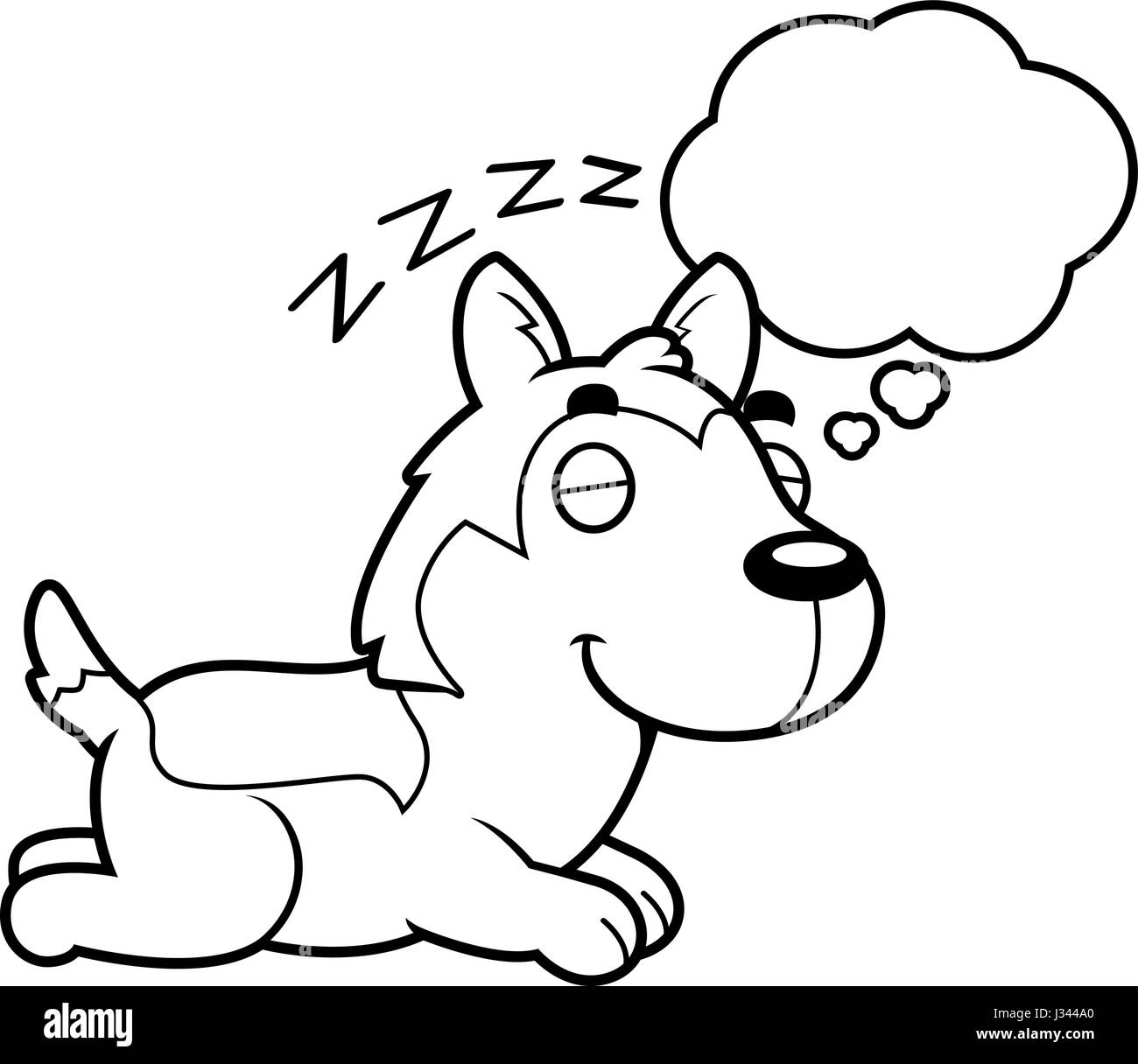 A cartoon illustration of a Husky sleeping and dreaming Stock Vector ...