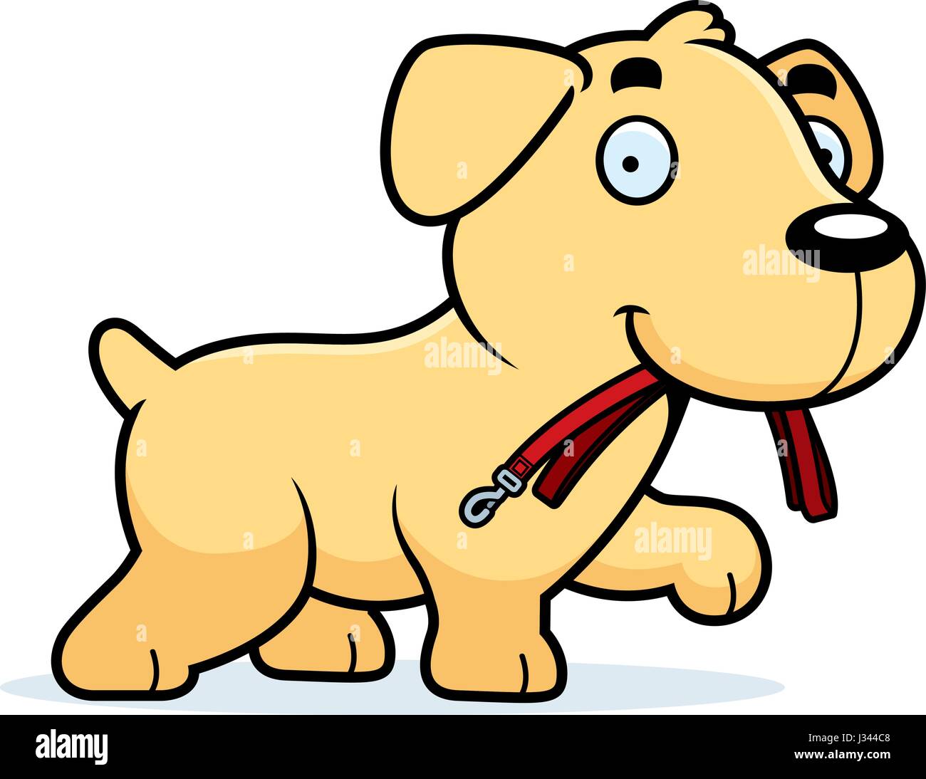 A cartoon illustration of a Labrador Retriever walking with a leash in ...