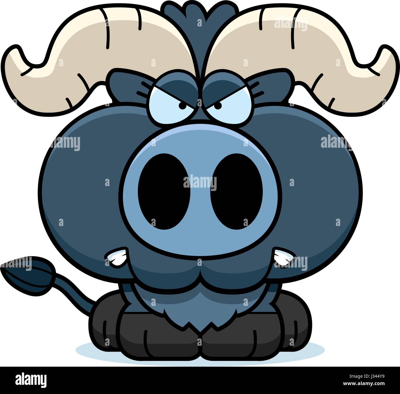 A cartoon illustration of a little blue ox with an angry expression ...