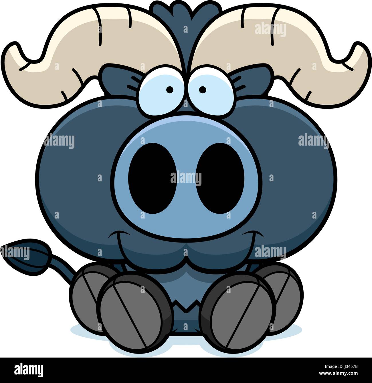 A cartoon illustration of a little blue ox sitting and smiling Stock ...