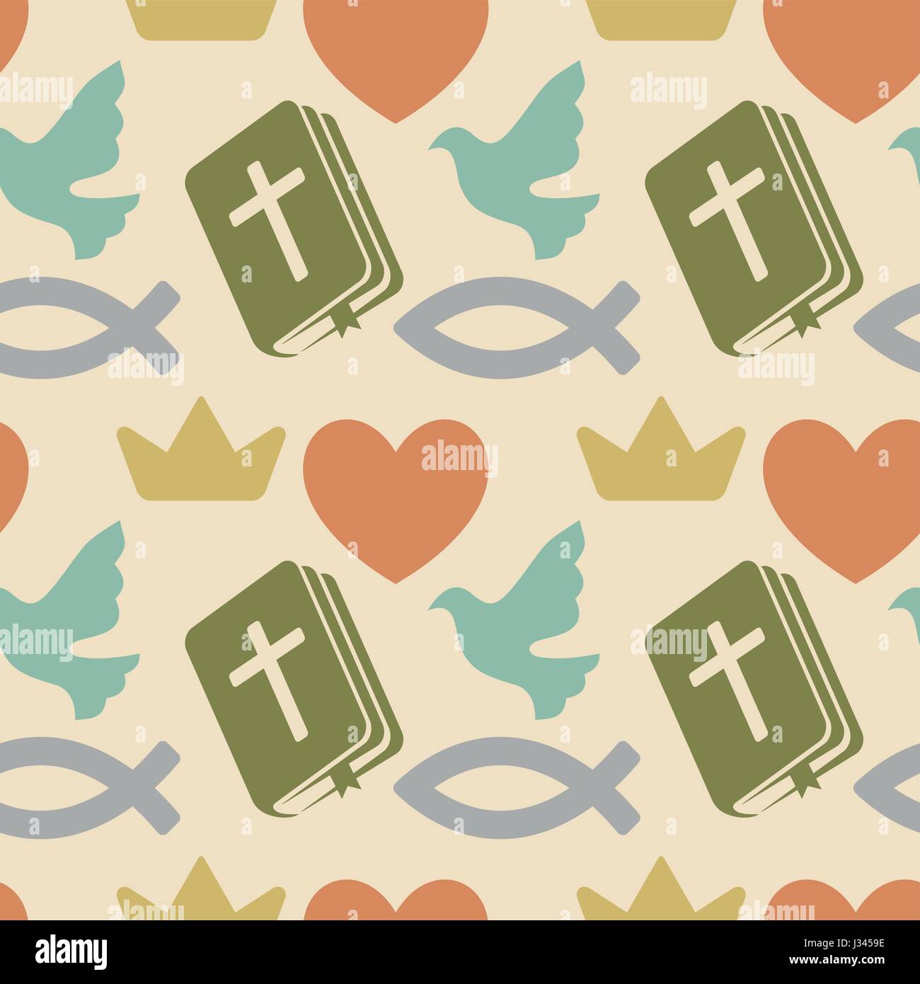 Colorful seamless pattern with Christian symbols. Bible, church and ...