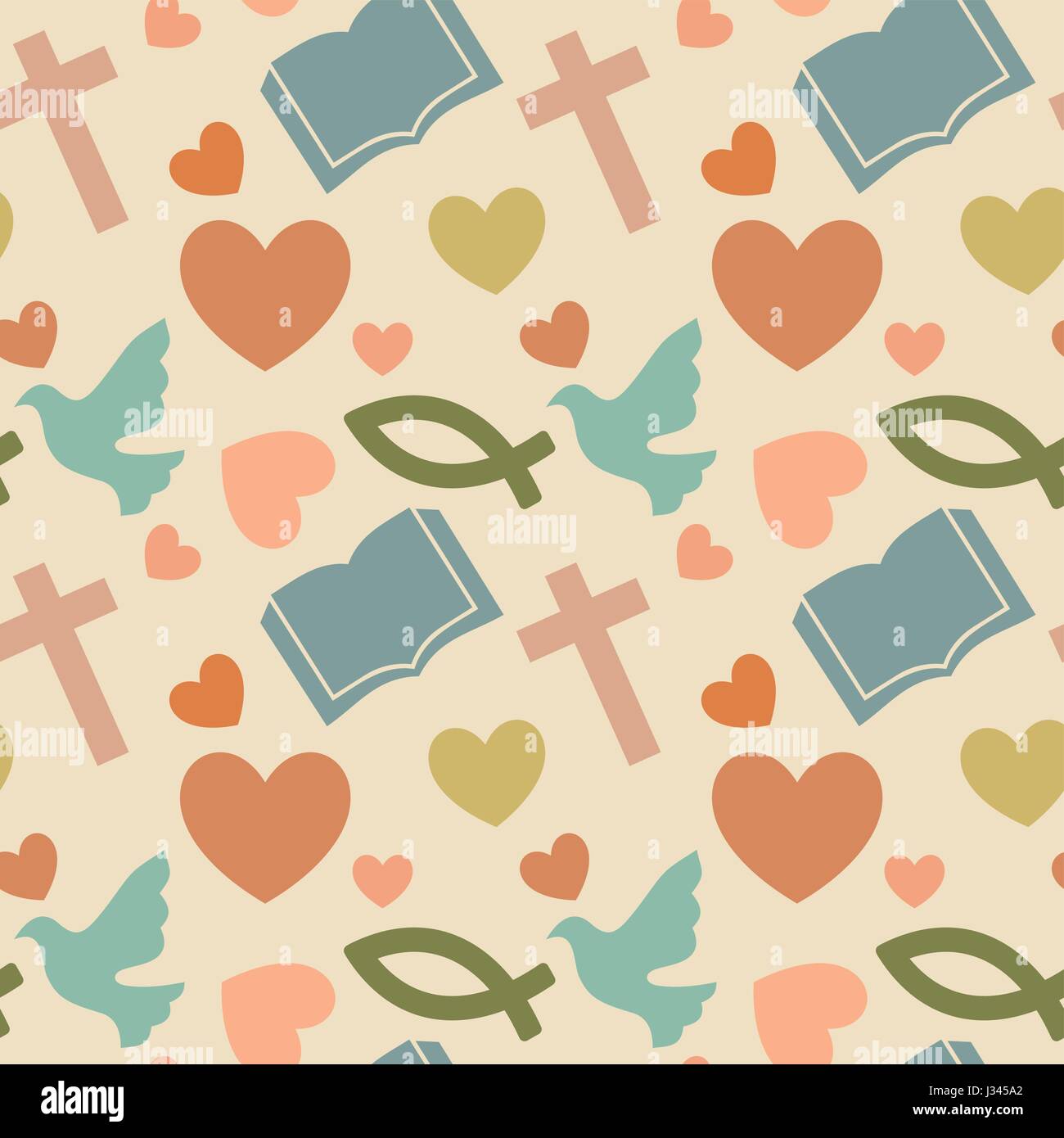 Colorful seamless pattern with Christian symbols. Bible, church and ...