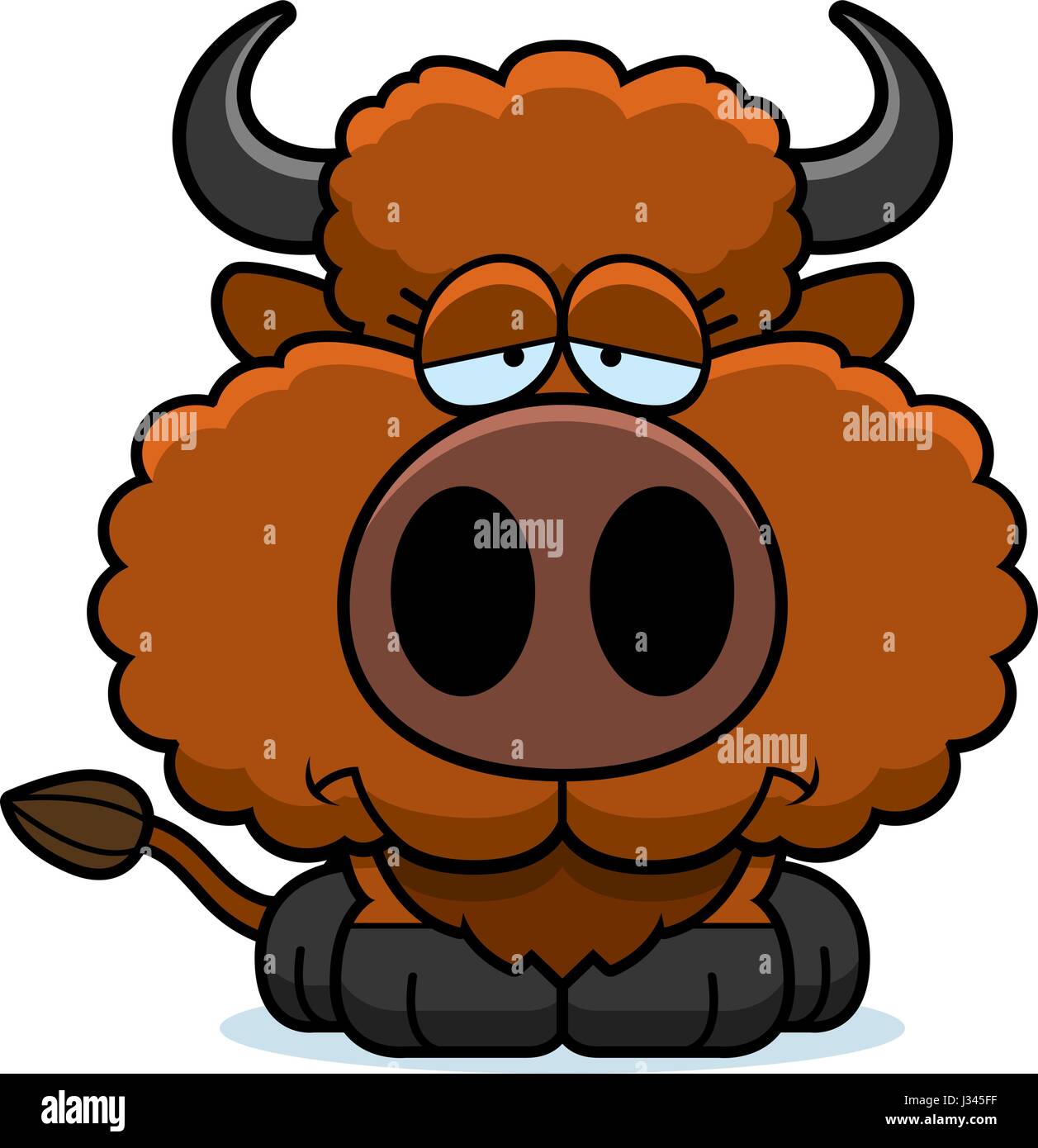 A cartoon illustration of a buffalo with a sad expression Stock Vector ...