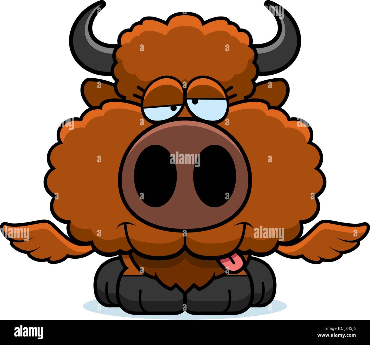 A cartoon illustration of a winged buffalo with a goofy expression ...