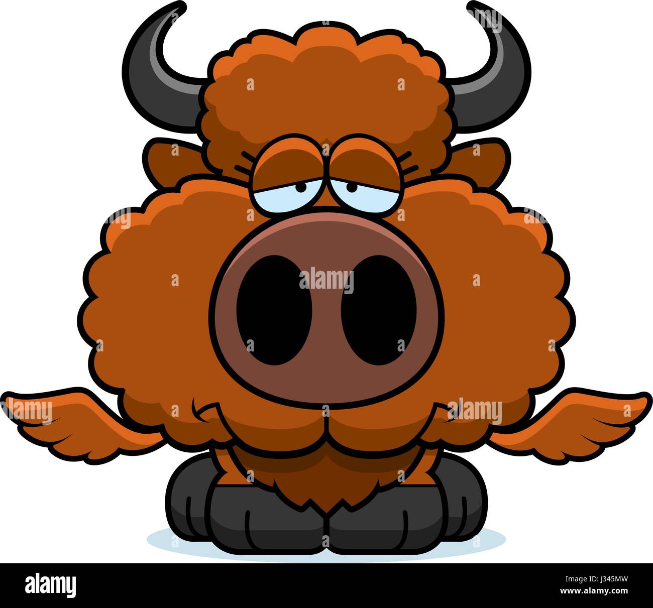 A cartoon illustration of a winged buffalo with a sad expression Stock ...