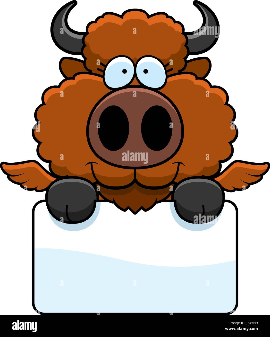 A cartoon illustration of a winged buffalo with a white sign Stock ...