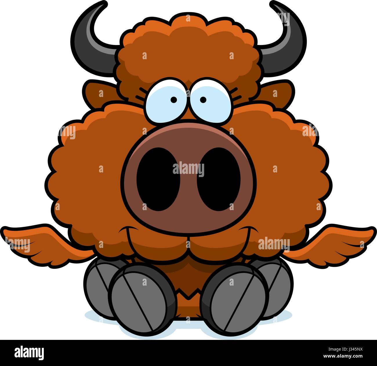 A cartoon illustration of a winged buffalo sitting and smiling Stock ...