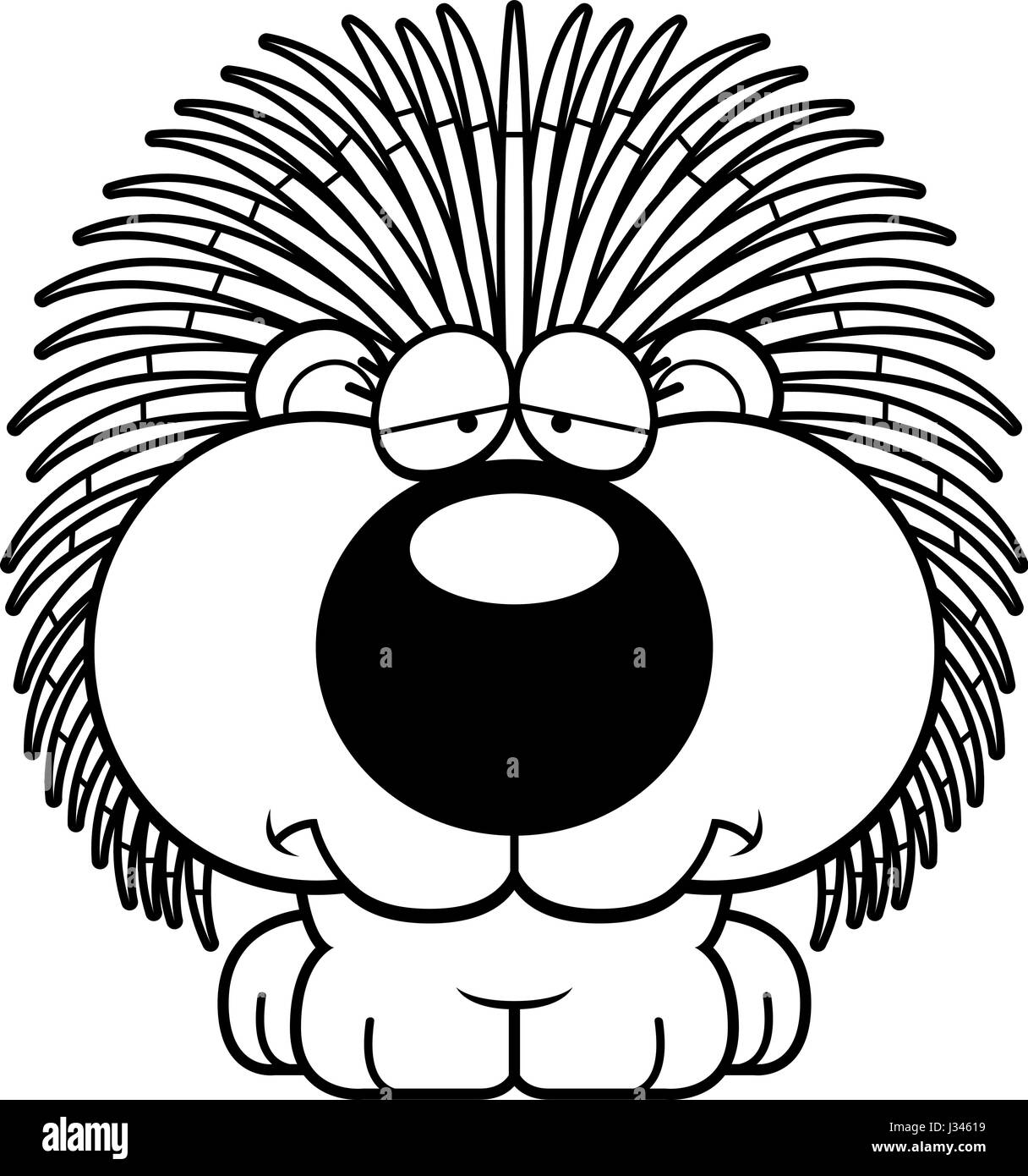 A cartoon illustration of a porcupine with a sad expression Stock ...