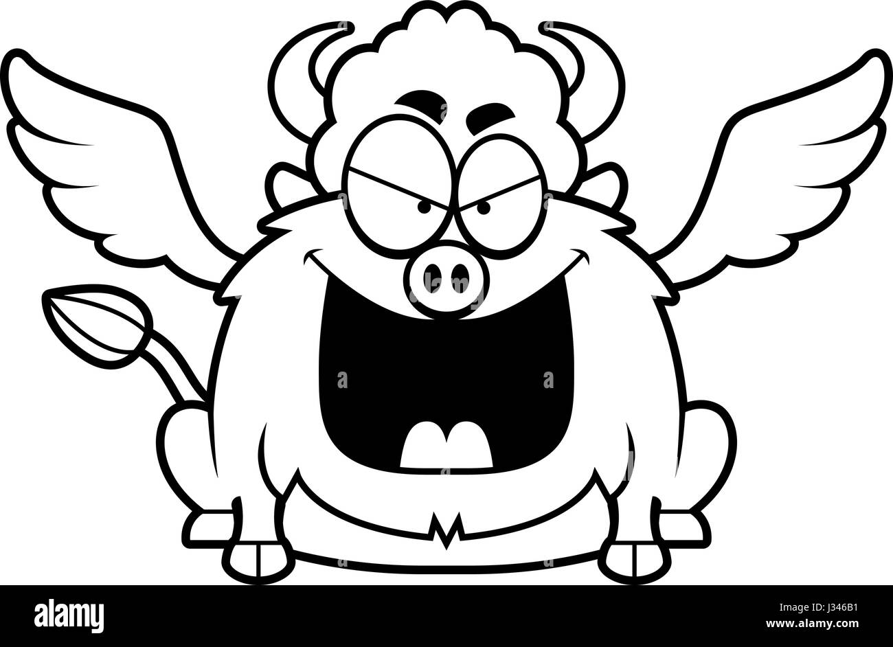 A cartoon illustration of an evil looking buffalo with wings Stock ...