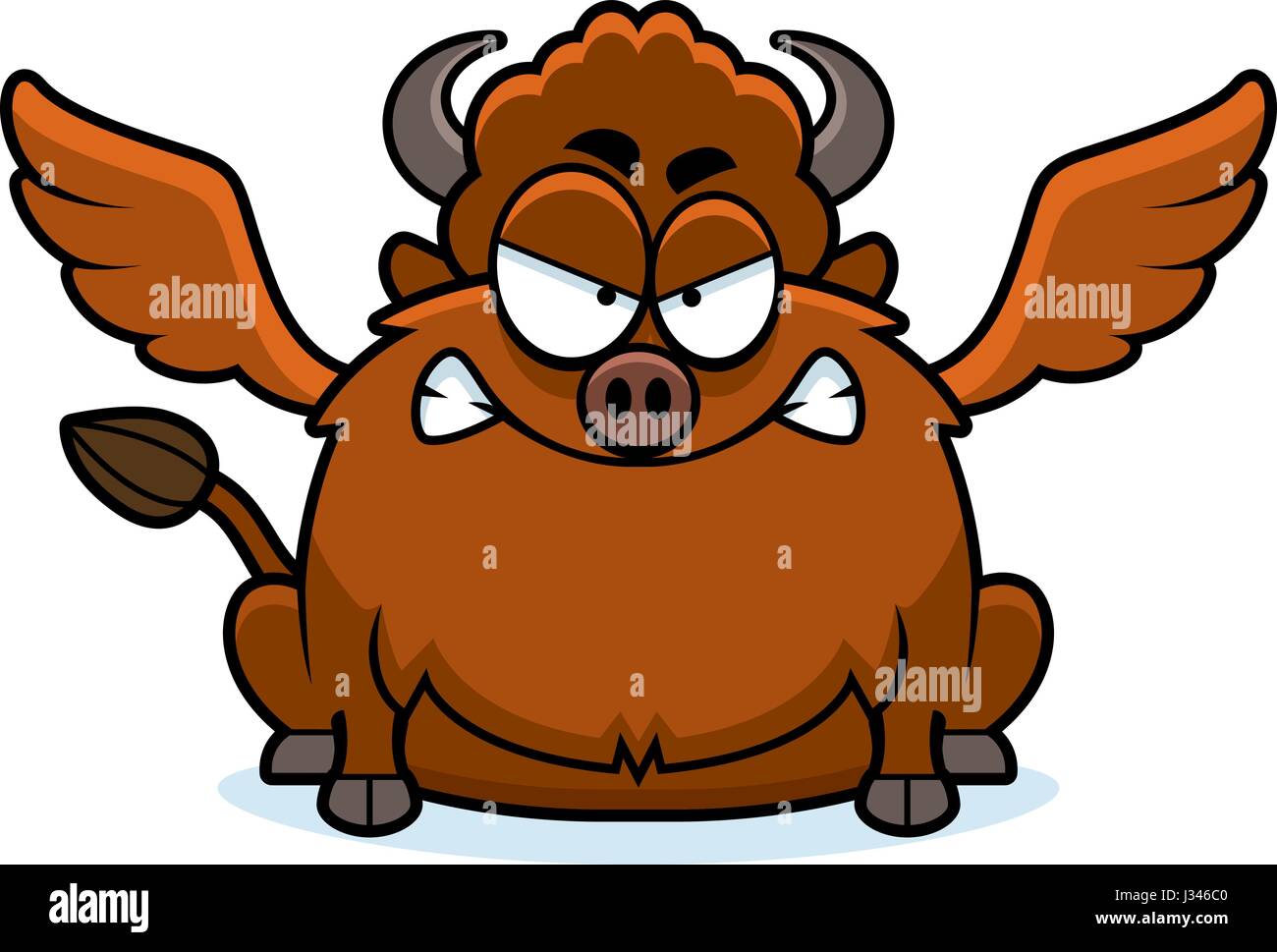 A cartoon illustration of a buffalo with wings looking angry Stock ...