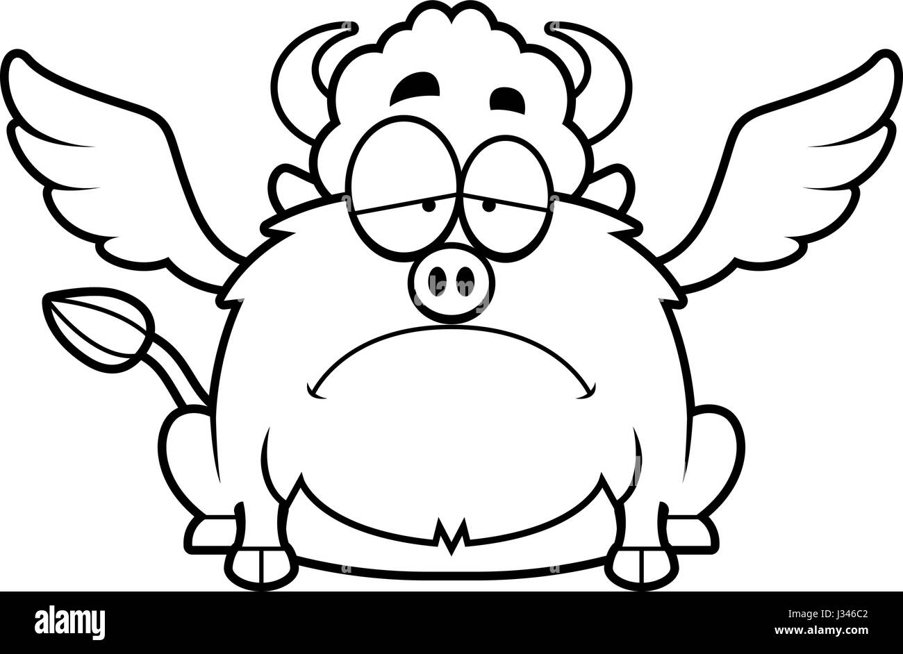A cartoon illustration of a buffalo with wings looking sad Stock Vector ...