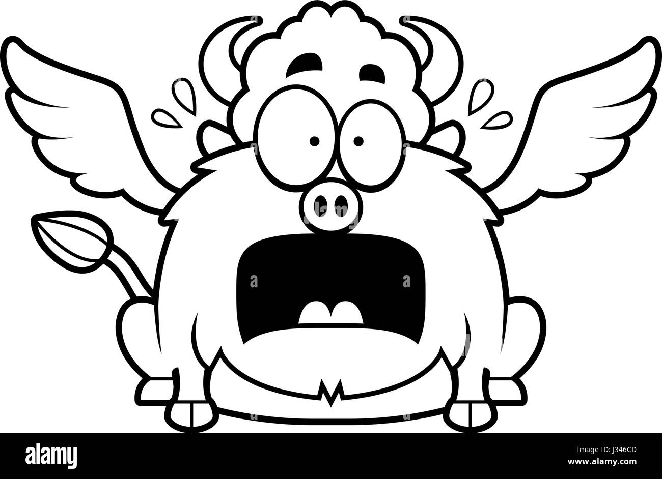 A cartoon illustration of a buffalo with wings looking scared Stock ...