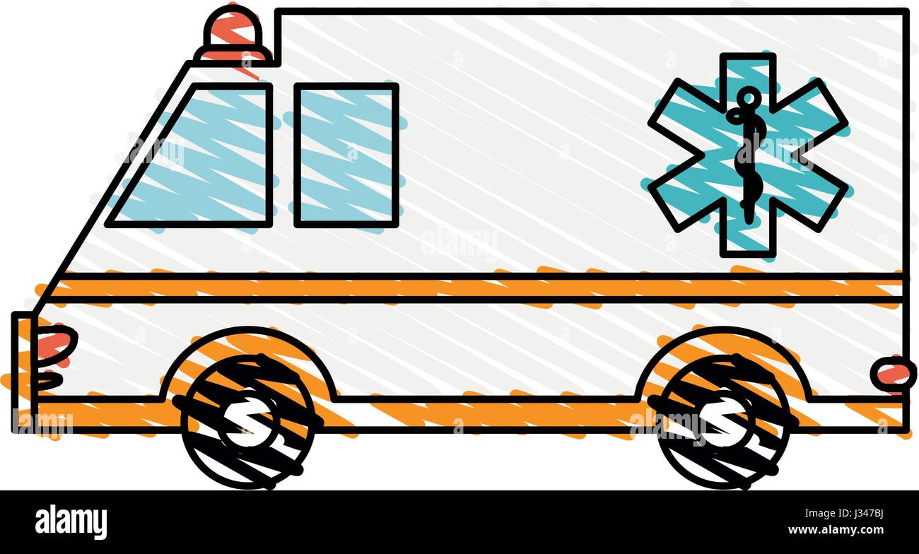 color crayon stripe cartoon ambulance truck with medical symbol Stock ...