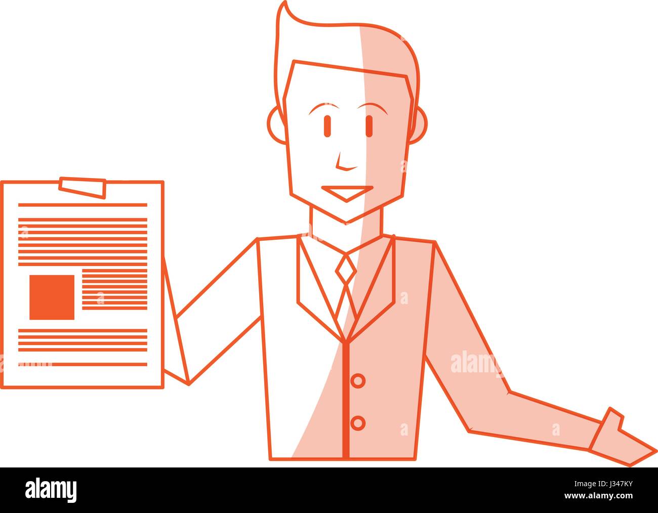 orange silhouette shading cartoon half body executive man with document ...