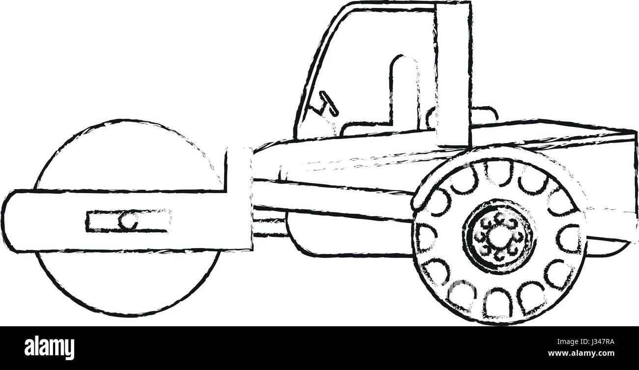 black blurred silhouette cartoon road roller machine Stock Vector Image ...