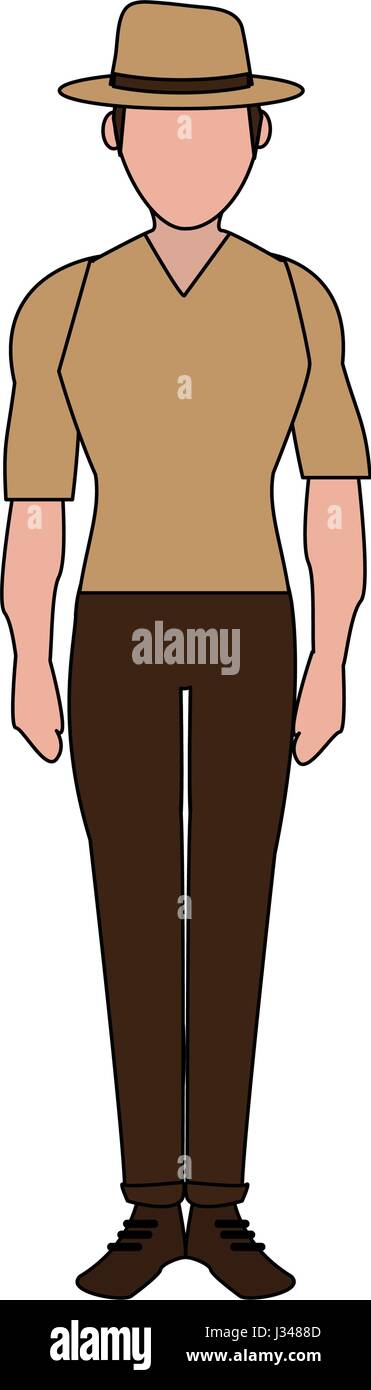 color image silhouette full body faceless explorer man with hat Stock ...