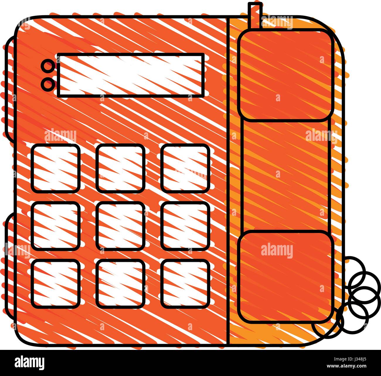 color crayon stripe silhouette office telephone with wired Stock Vector ...