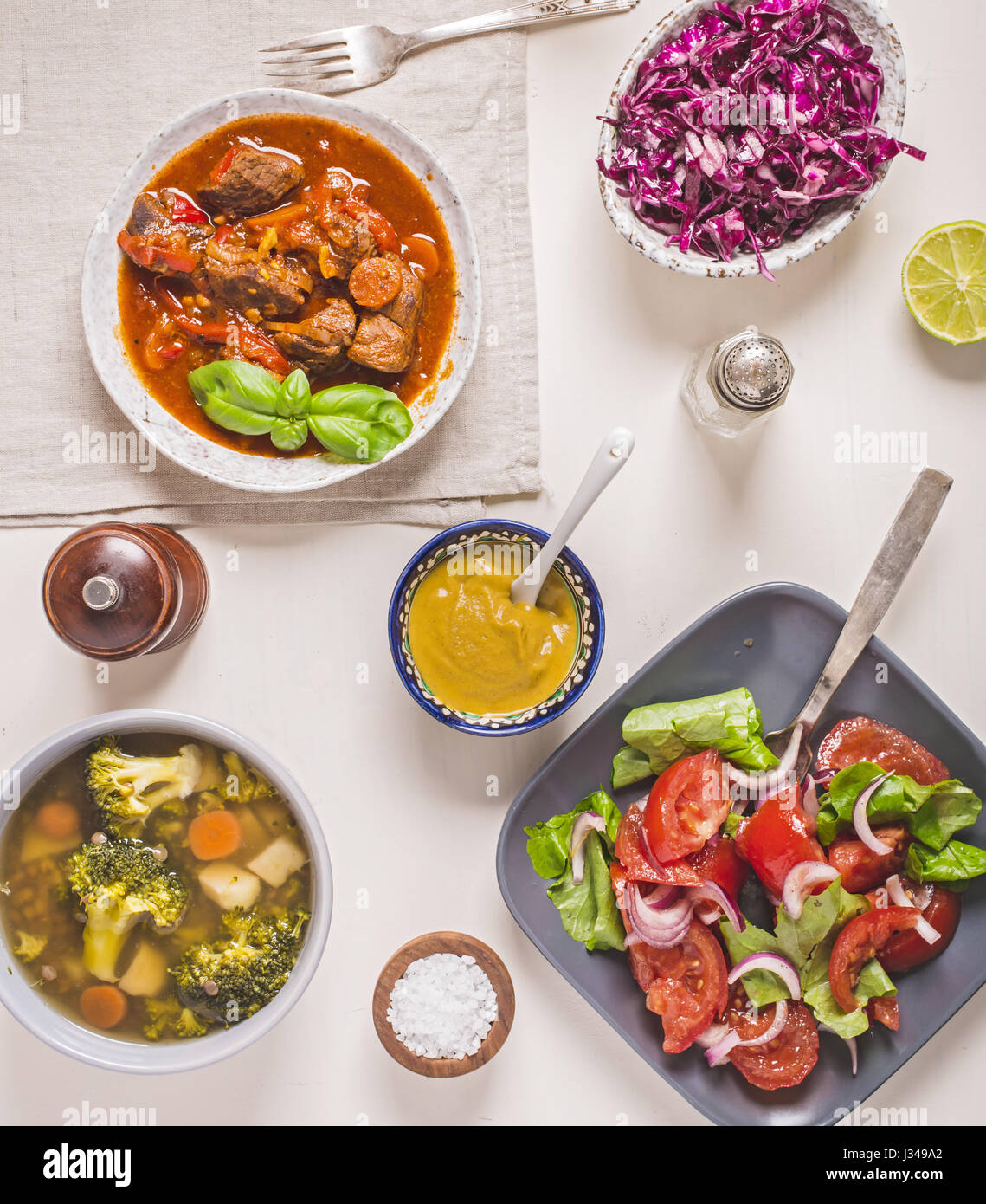 Various dishes on the table above Stock Photo - Alamy