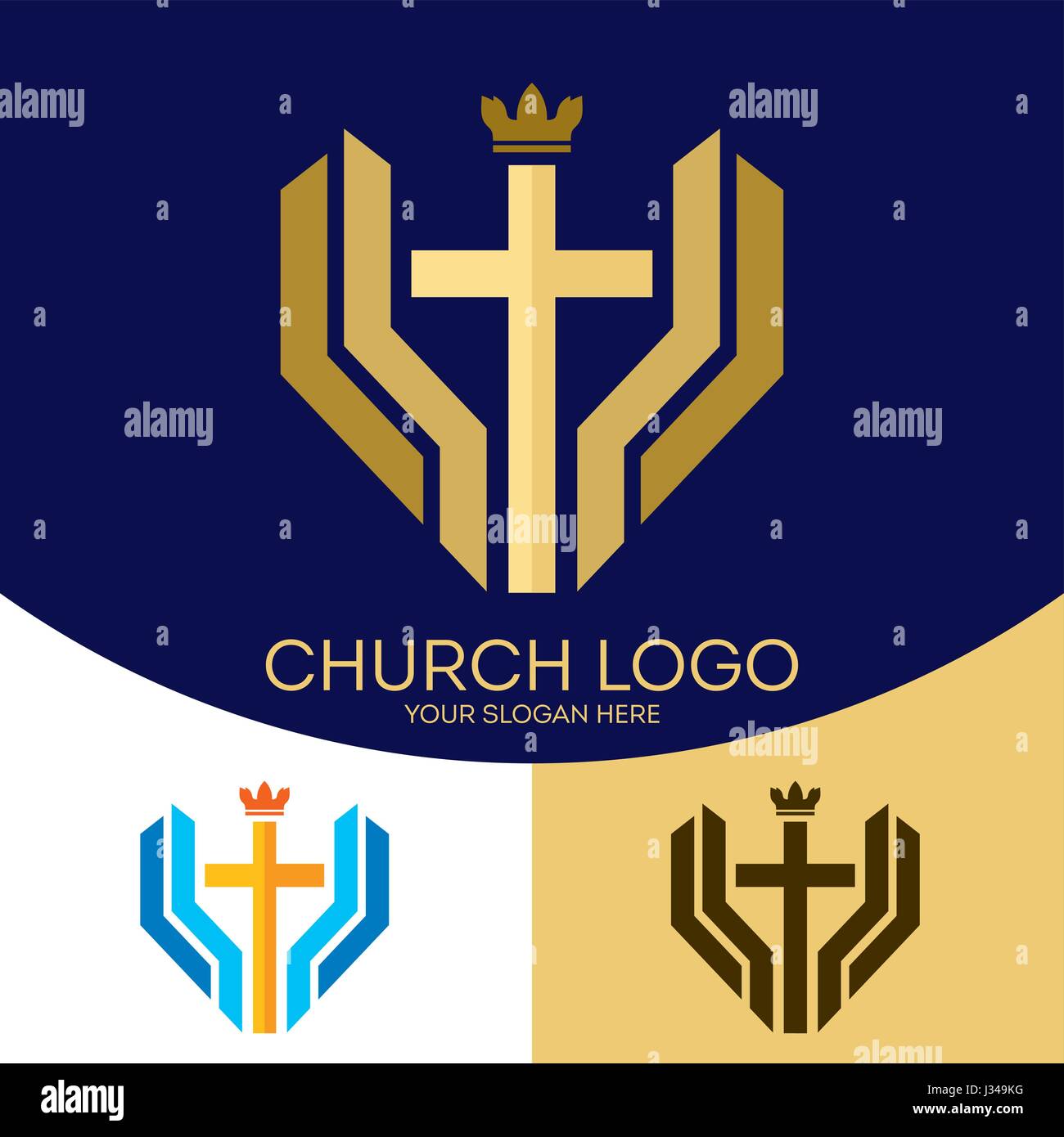 Church logo. Christian symbols. The cross of Jesus Christ and the crown ...