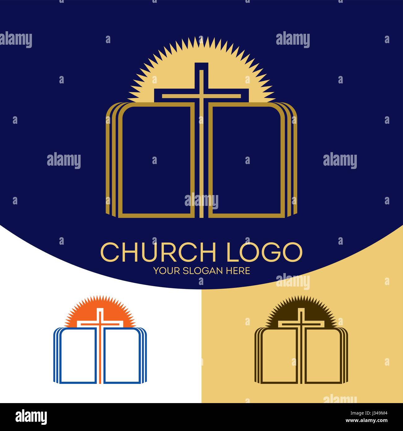 Church logo. Christian symbols. Holy Scripture, the Bible, the cross of ...