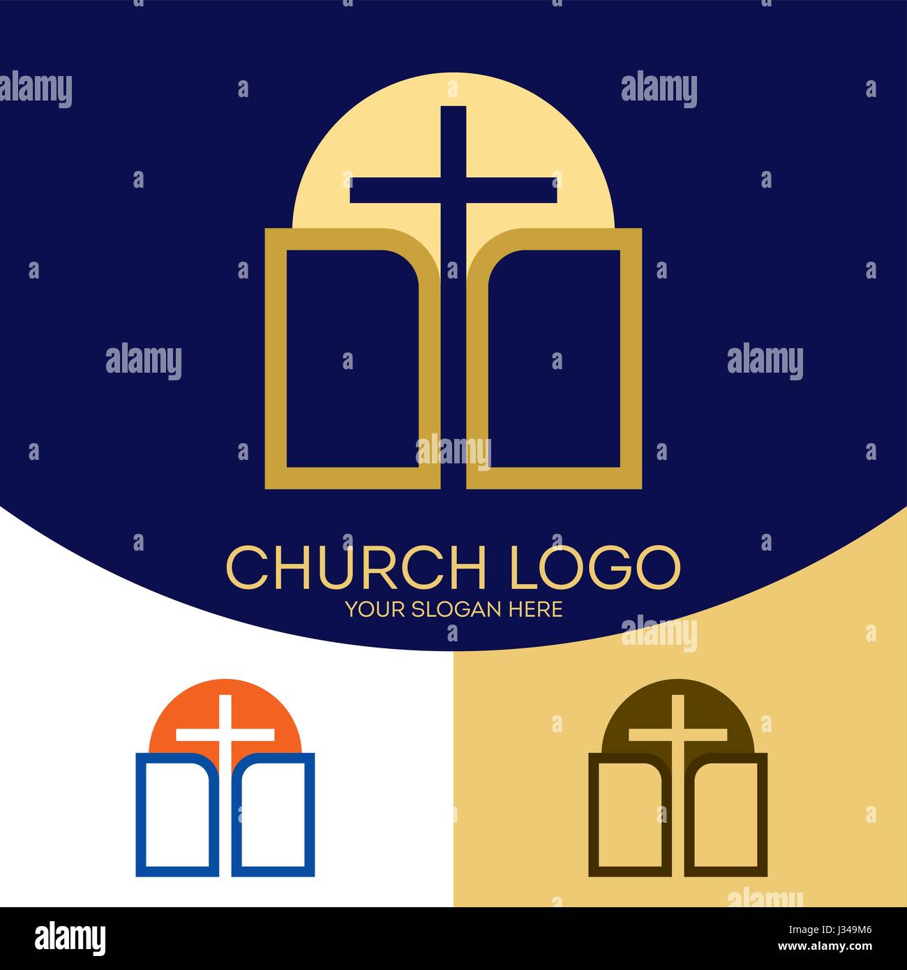 Church logo. Christian symbols. Holy Scripture, the Bible, the cross of ...