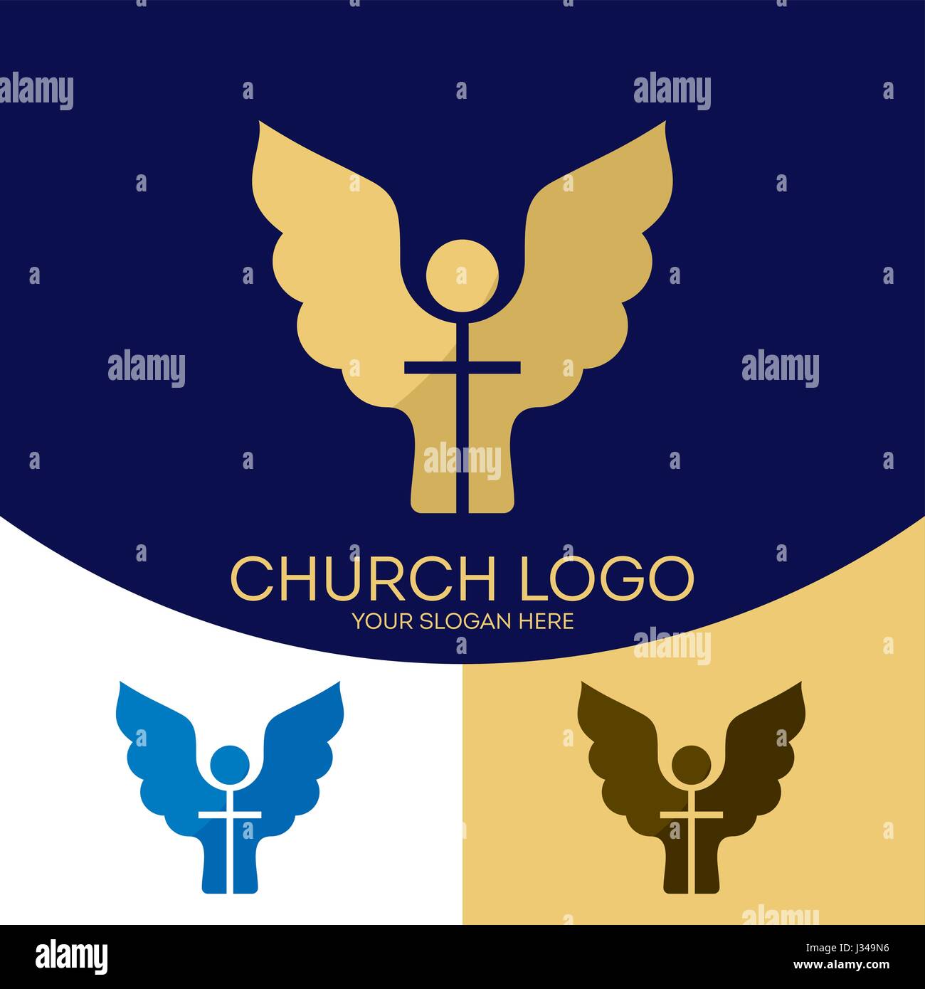 Church logo. Christian symbols. Angel of God and the cross of Jesus ...