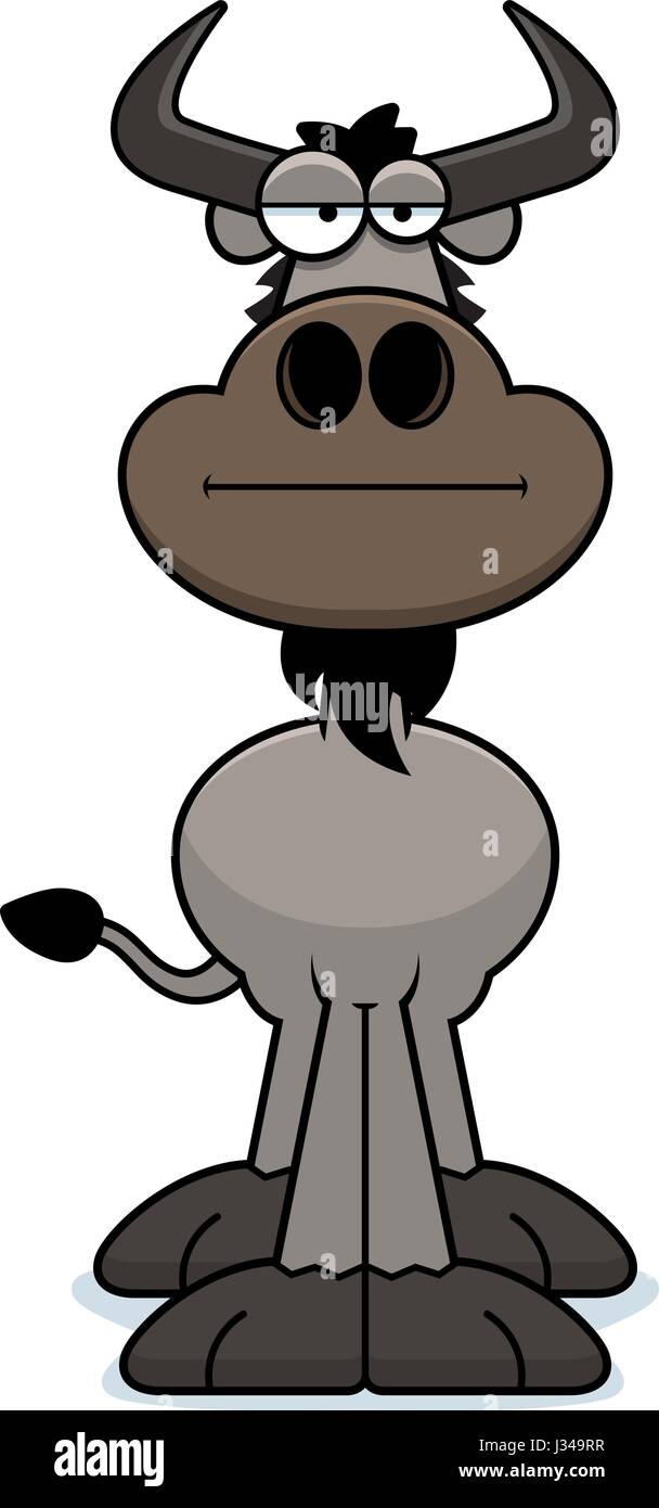 A cartoon illustration of a wildebeest with a bored expression Stock ...