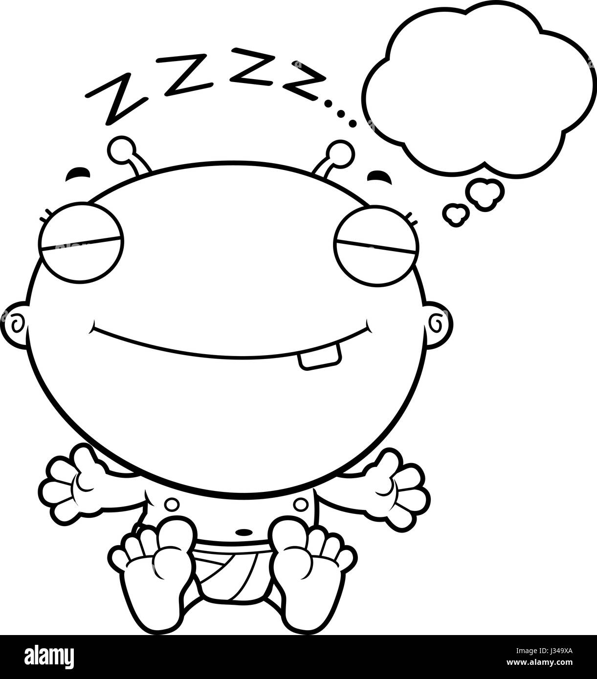 A cartoon illustration of a baby alien dreaming Stock Vector Image ...
