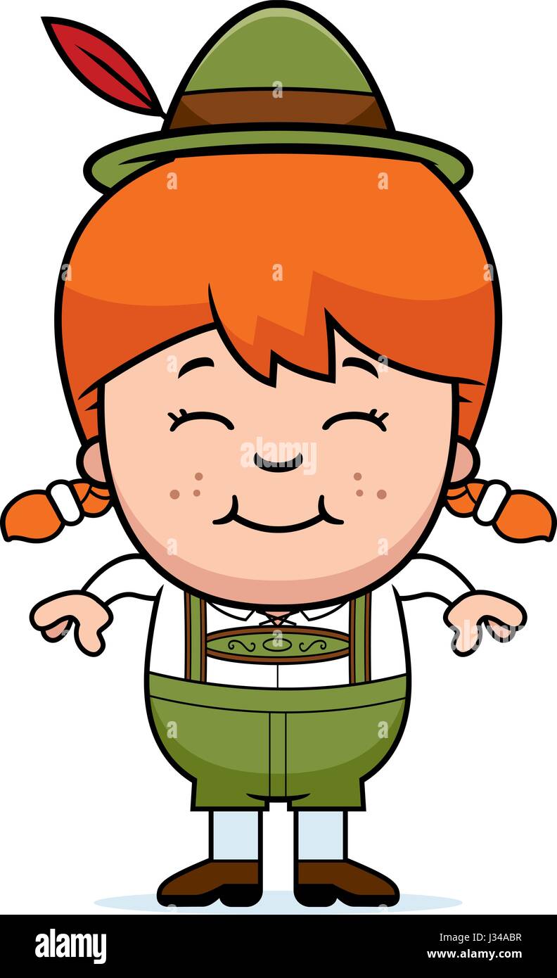A cartoon illustration of a German girl in lederhosen smiling Stock ...