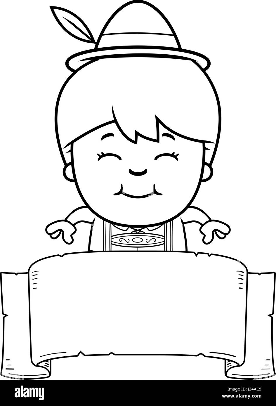 A cartoon illustration of a German boy in lederhosen with a banner ...