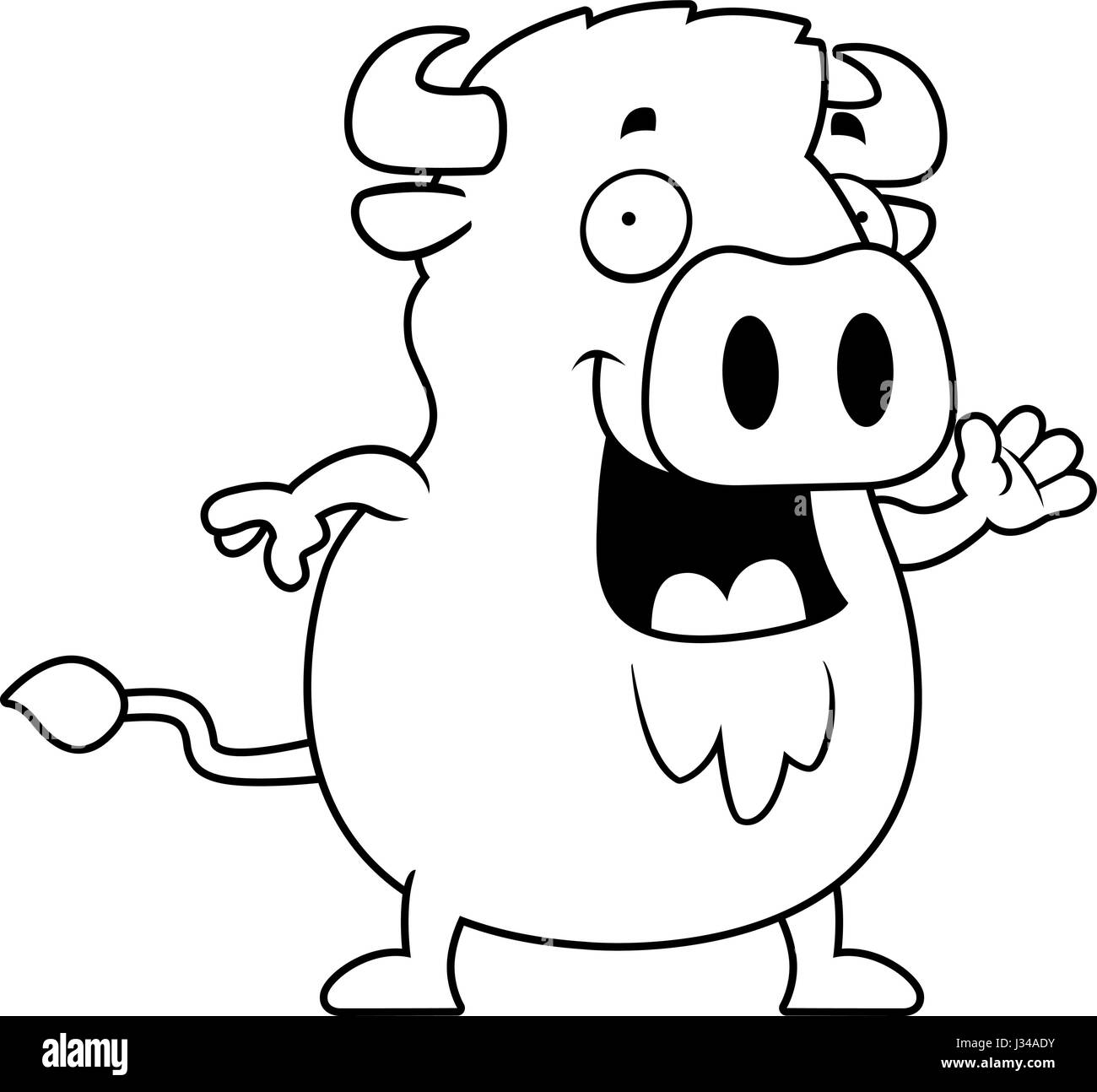 A cartoon illustration of a buffalo waving and smiling Stock Vector ...